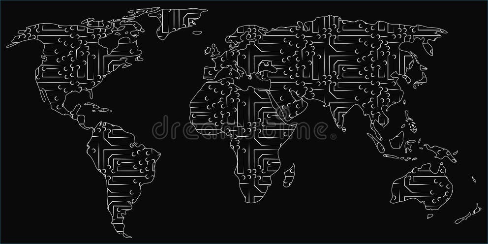 Vector of World Map Made of Electronic Microchip Circuits Stock Vector ...