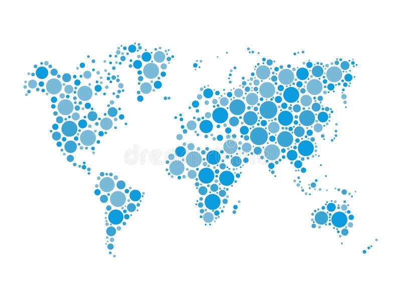 Vector World Map Mosaic of Blue Dots in Various Sizes and Shades on ...