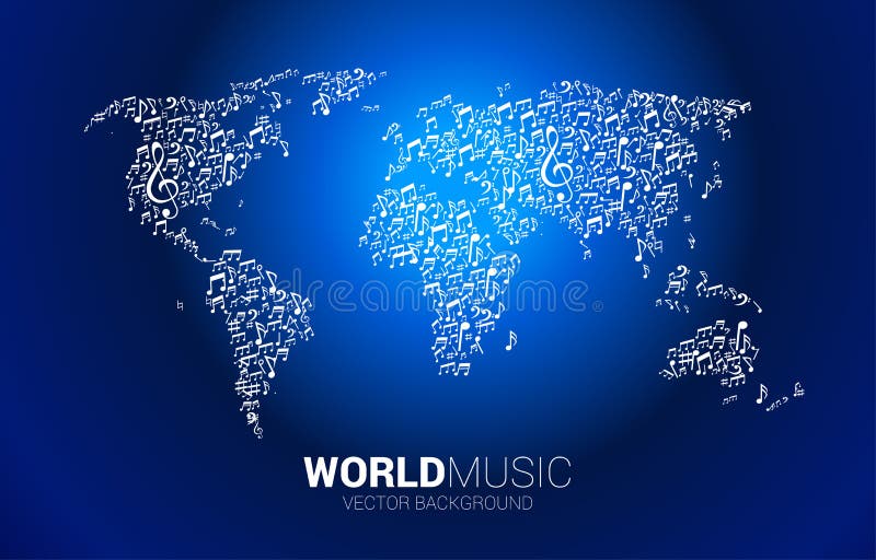 Vector World Map from Music Melody Note Dancing Flow. Stock ...