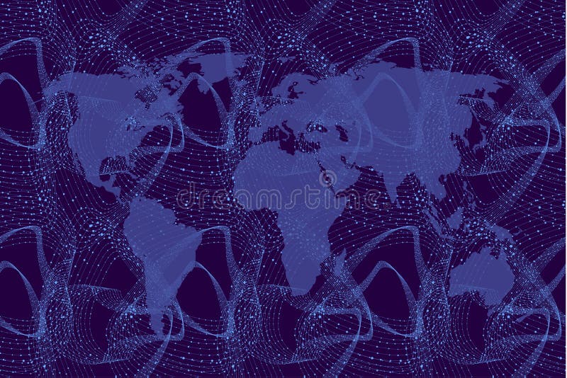 Vector World Map with Network Abstract Lines, Spread of Information ...