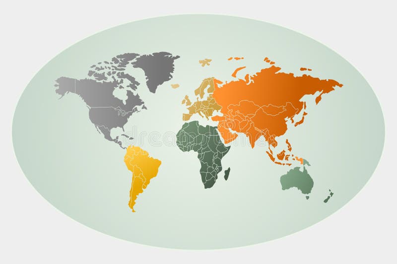 Vector World Map in Oval Shape. Green and Orange Colors Stock Vector ...