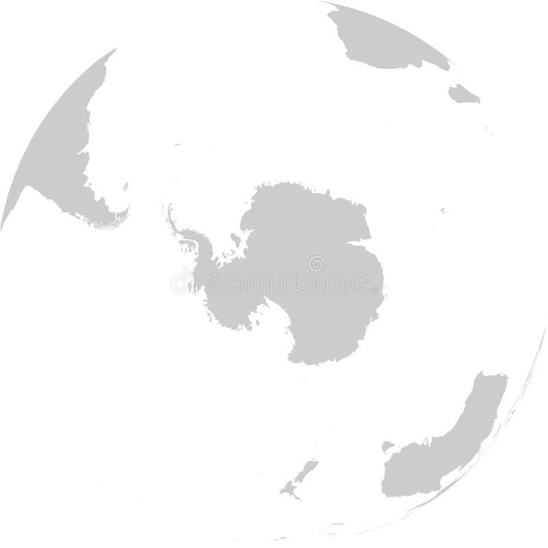 World Map with Outline in South Pole Orthographic Coordinate System ...