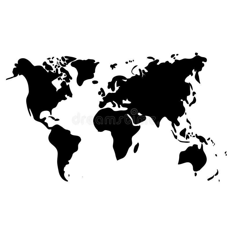 Vector World Map on White Background, Black Illustration Stock Vector ...