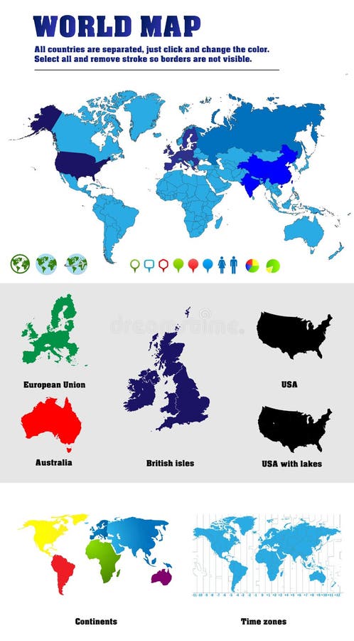Vector World Maps with Elements Stock Vector - Illustration of land ...