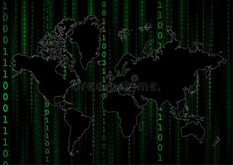 Vector :Worldmap and Binary Code on Black Background Stock Vector ...