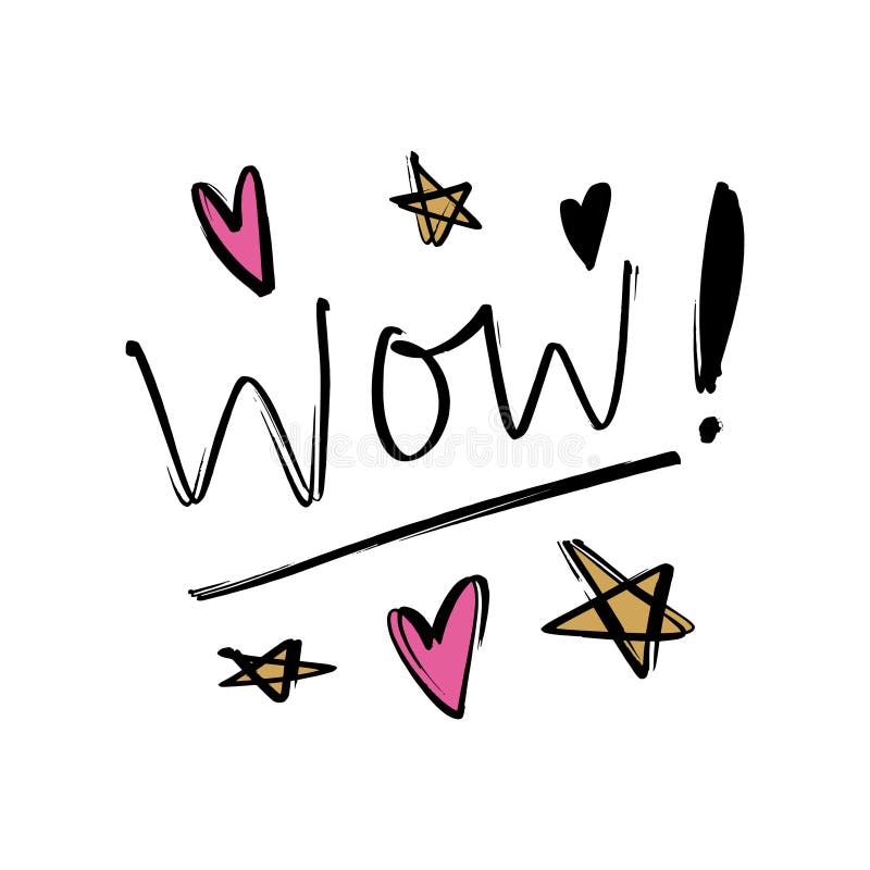 Vector Wow Inscription and Doodle Decor Elements Stock Illustration ...