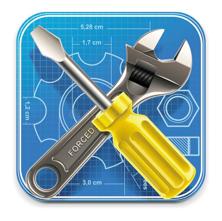 Vector Wrench and Screwdriver on Blueprint XXL Stock Vector ...