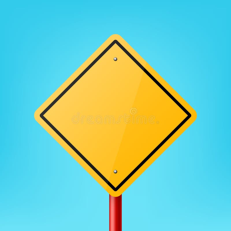 Vector Yellow Blank Diamond Shaped Road Sign Frame Icon Closeup on Blue ...