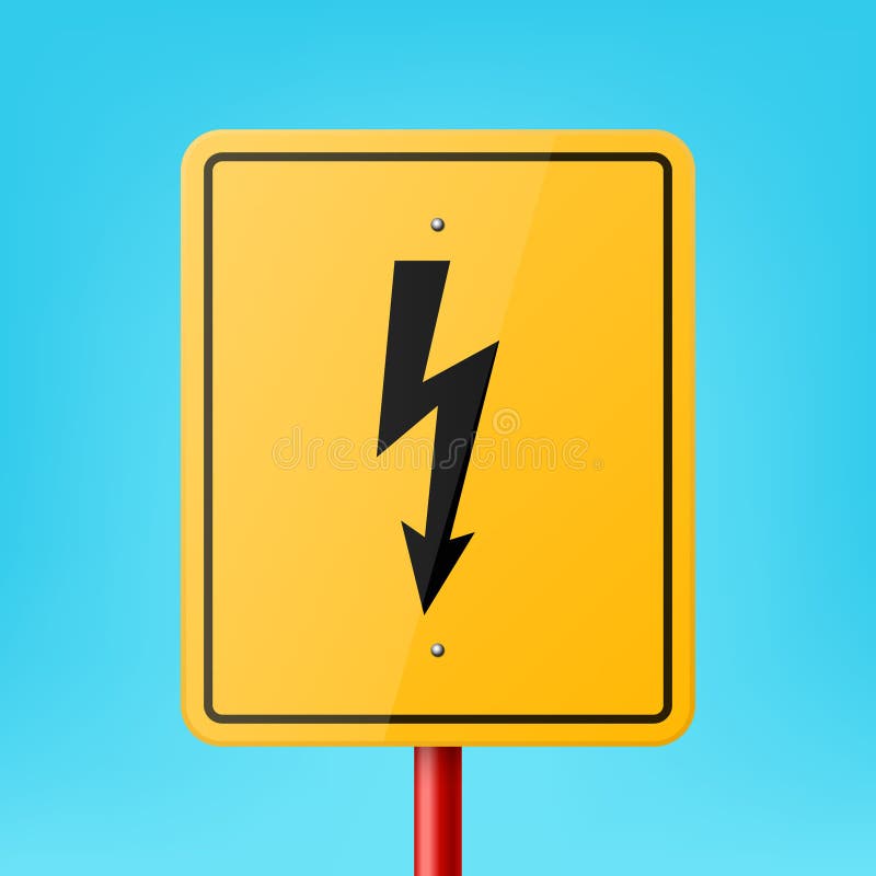 Vector Yellow Blank Rectangular Road Sign Frame with Lightning Icon ...