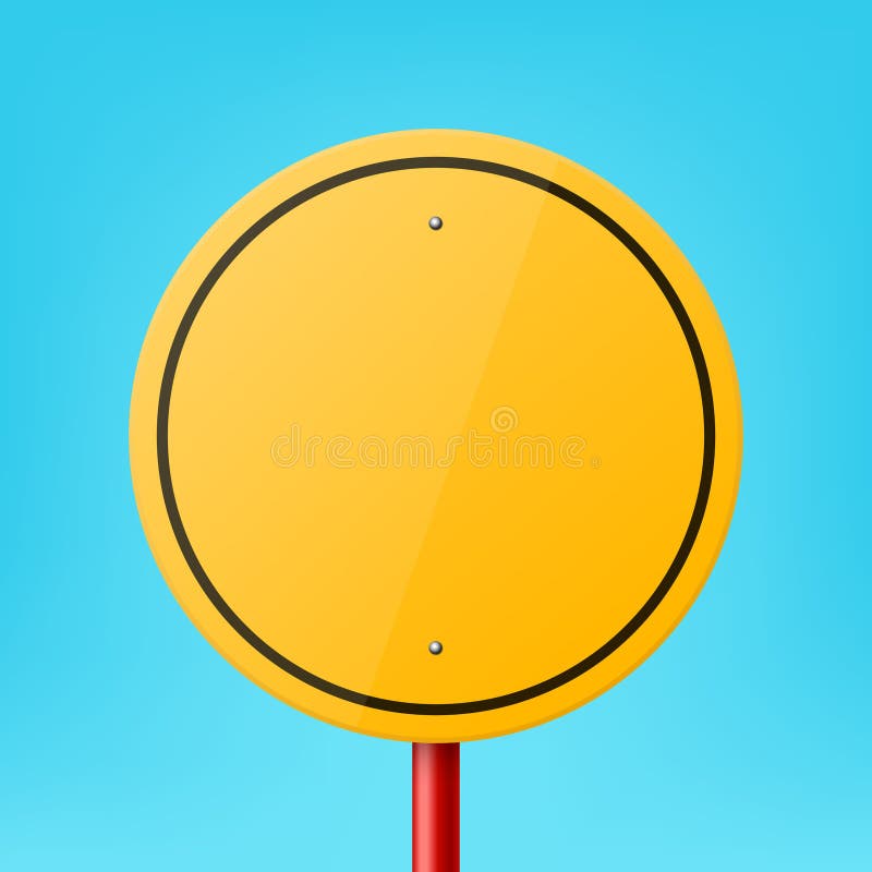 Vector Yellow Blank Round Road Sign Frame Icon Closeup on Blue ...