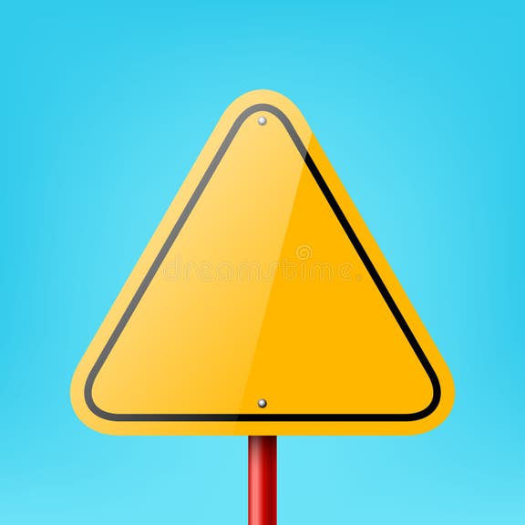 Vector Yellow Blank Triangle Road Sign Frame Icon Closeup on Blue ...
