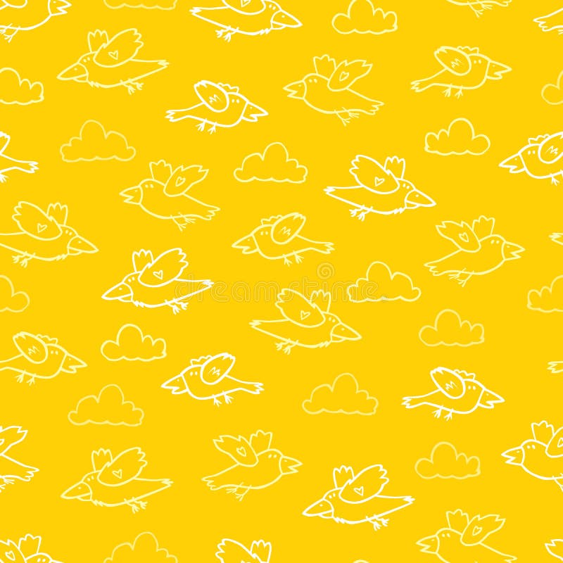 Vector Yellow Cartoon Birds Repeat Pattern. Suitable for Gift Wrap ...