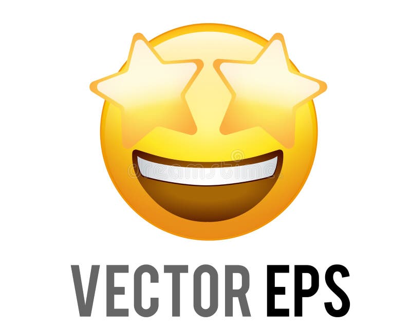 Vector Yellow Exciting Laughing, Smiling Face Flat Icon with Star Eyes ...