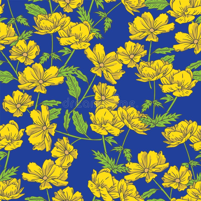 Vector Yellow Floral Seamless Pattern Digital Textile Print. Stock ...