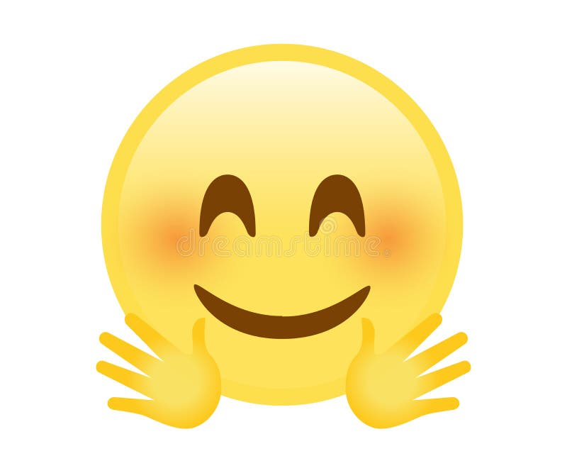Vector Yellow Happy Smiley Face Icon with Red Cheek and Hugging Hands ...