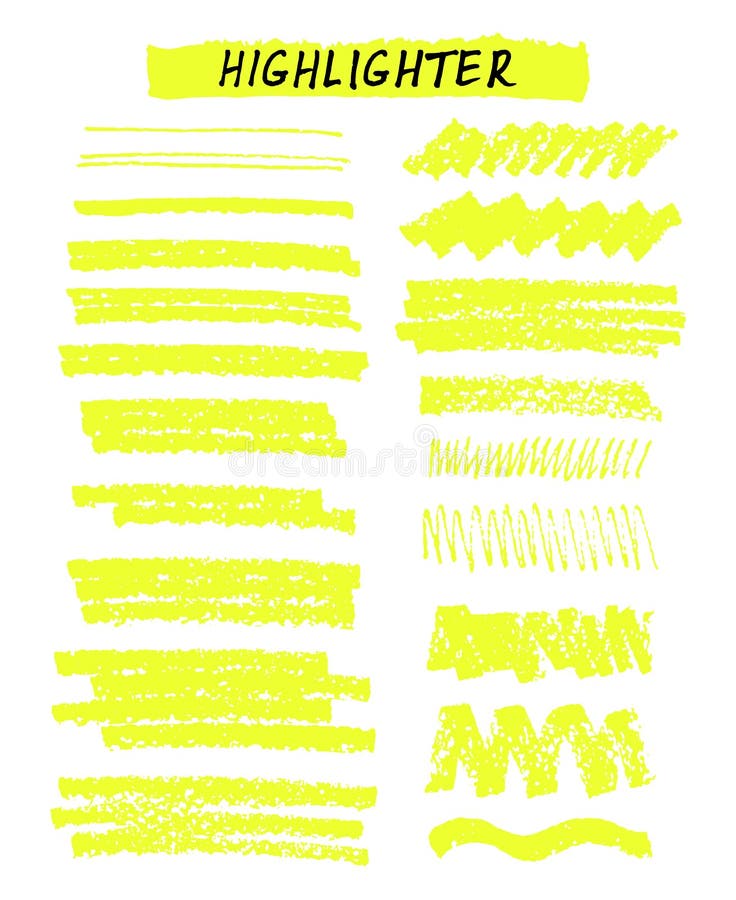 Vector Yellow Highlighter Brush Lines on White Background. Hand Stock ...
