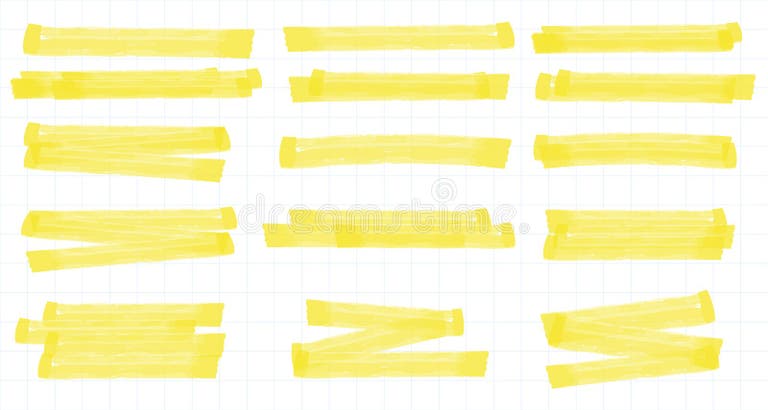 Vector Yellow Sharpie Strokes, Hand Drawn Highlighter Marker Lines ...
