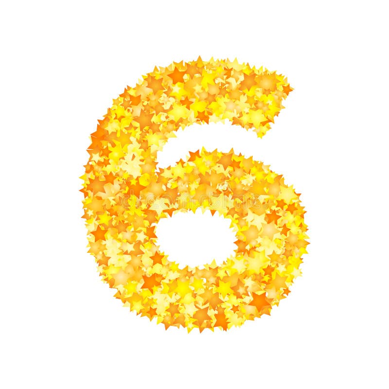 Vector Yellow Stars Font, Numeral 6 Stock Vector - Illustration of ...