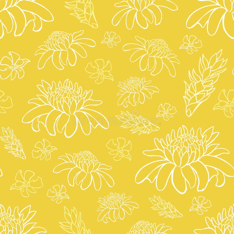 Vector Yellow Tropical Beach Resort Repeat Flowers Pattern. Suitable ...