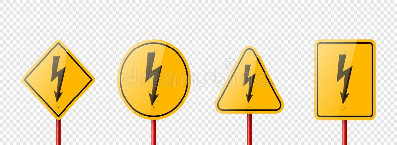 Vector Yellow Warning, Danger Stop Sign Frame with Lightning Arrow ...