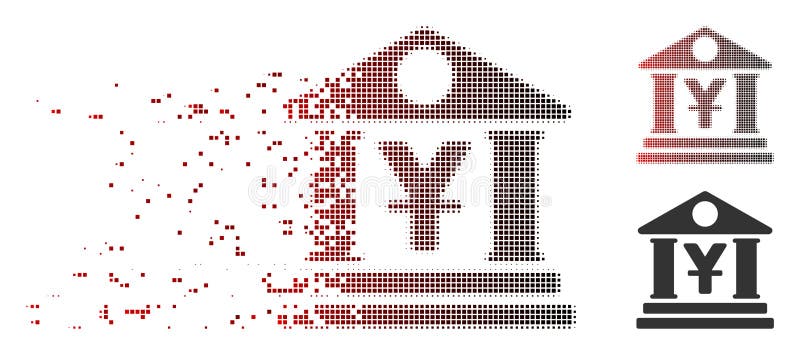 Dissipated Pixel Halftone Yen Bank Building Icon Stock Vector ...