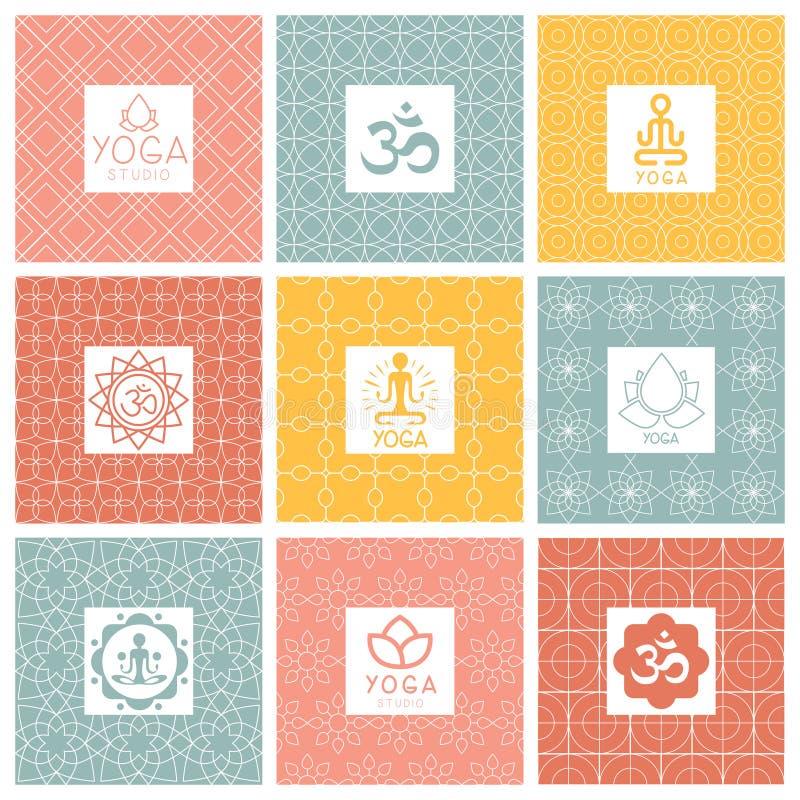 Vector Yoga Icons and Round Line Signs Stock Vector - Illustration of ...