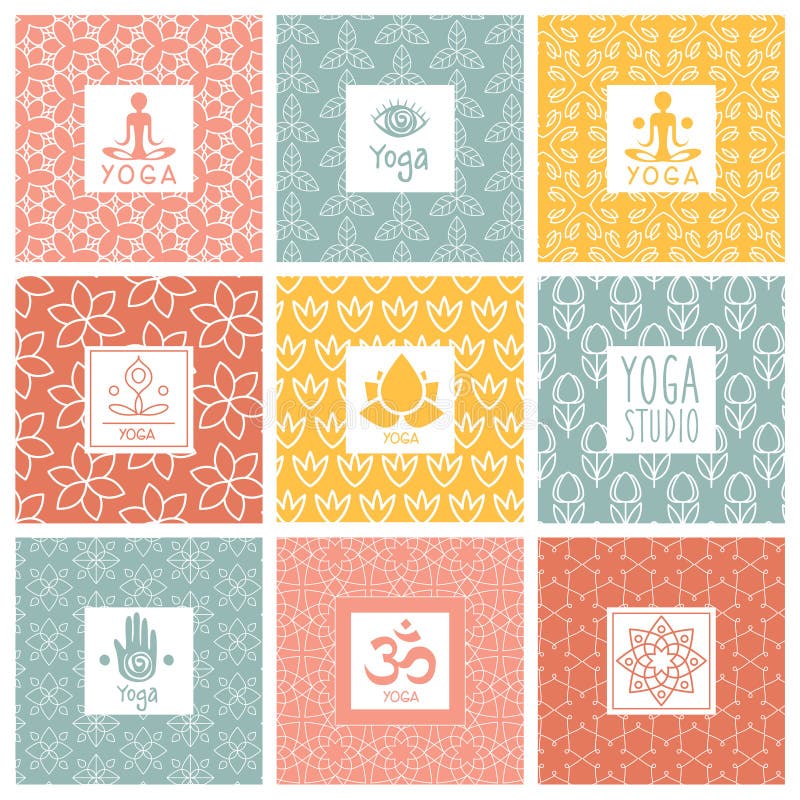 Vector Yoga Icons and Round Line Signs Stock Vector - Illustration of ...