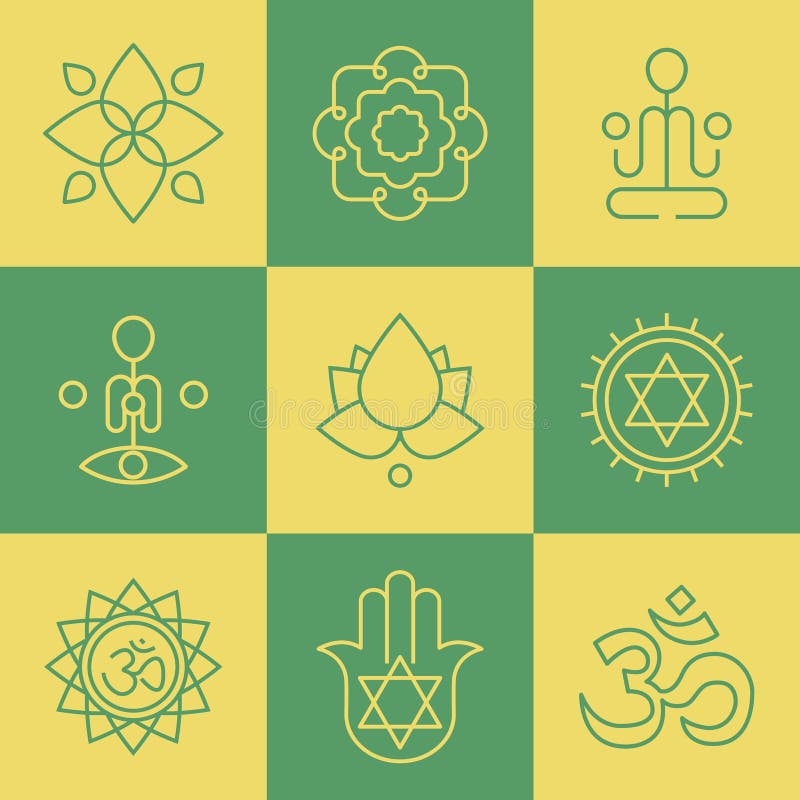 Vector Yoga Icons and Round Line Signs Stock Vector - Illustration of ...