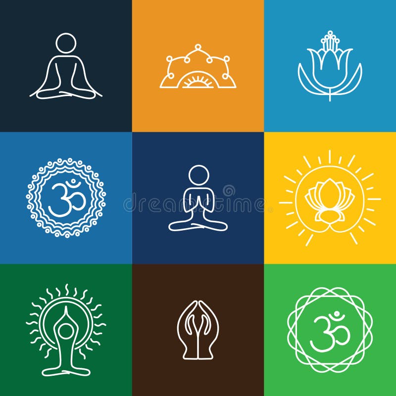 Vector Yoga Icons and Round Line Signs Stock Vector - Illustration of ...