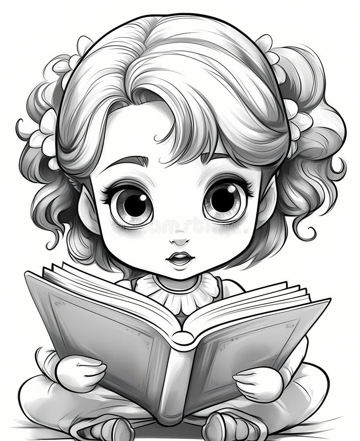 Vector Young Girl Book Reading Lover. Cartoon Coloring Book Page for ... Vector Young Girl Book Reading Lover. Cartoon Coloring Book Page for ...