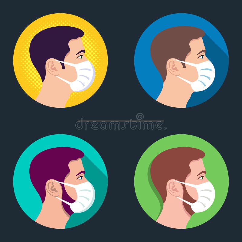 Vector Young Male Icon with Face Mask Stock Vector - Illustration of ...