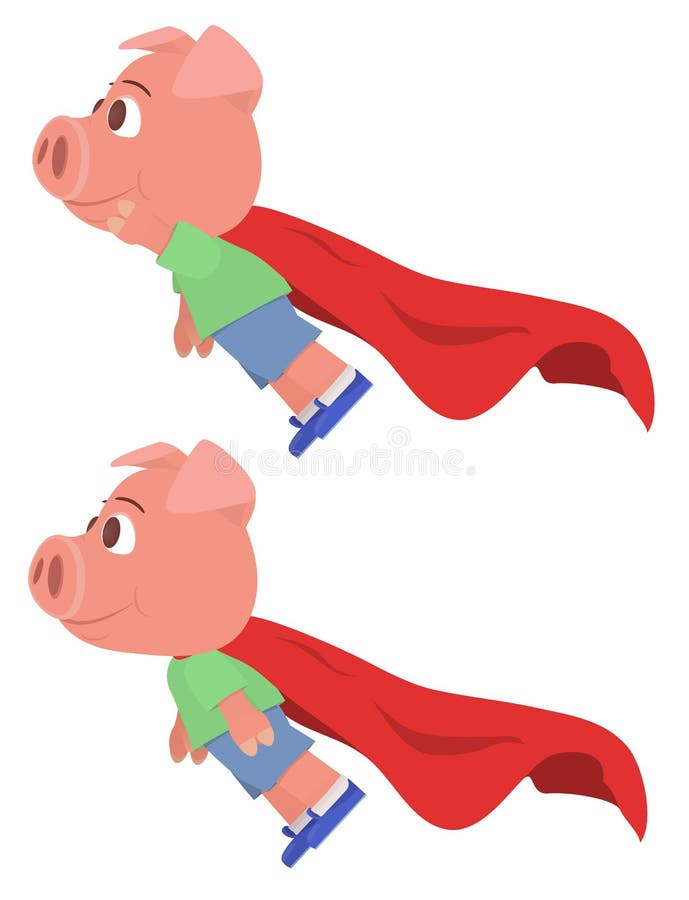 Vector Young Pig Flying in a Super Costume, Isolated on White ...