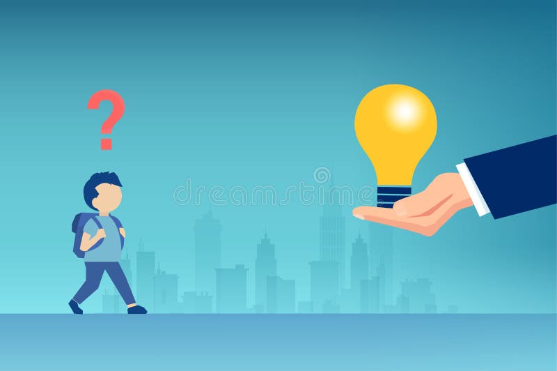 Vector of a Young Student with a Question Mark is Offered a Solution ...