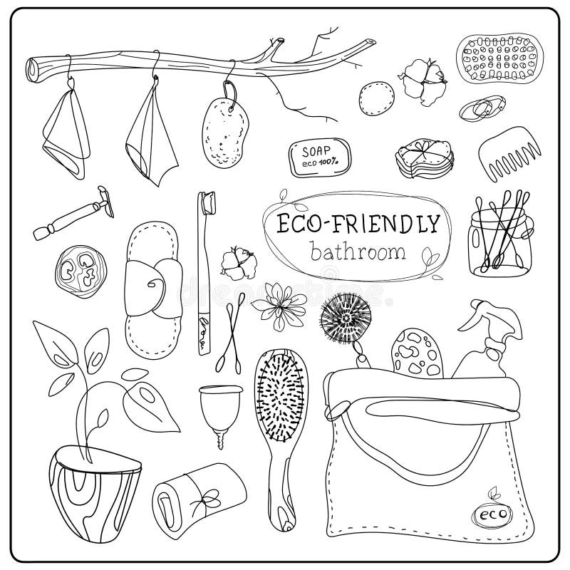 Vector Zero Waste Illustration. Eco Friendly Bathroom Items Set, Hand ...