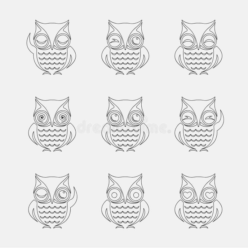 Groep Uilen Op Blauwe Puntachtergronden, Ontwerp Van De Kaarten Van De ...