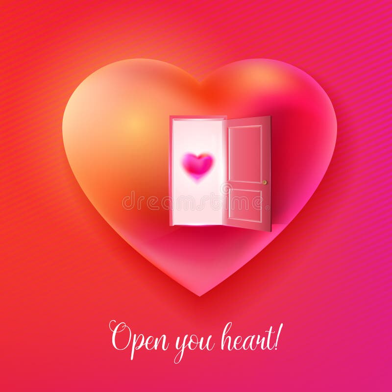Vectorhart Met Open Deur En Kleine Liefde Vector Illustratie ...