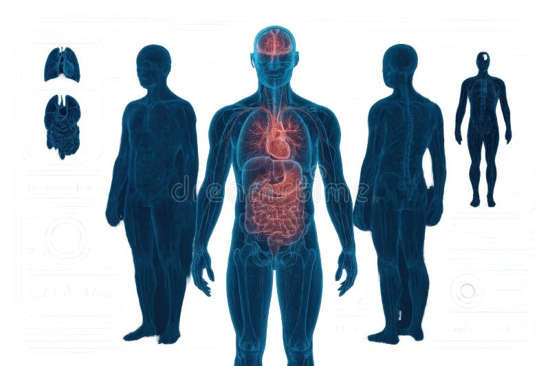 Anatomical Rendering of a Human Body in Three Dimensions, Showing the ...