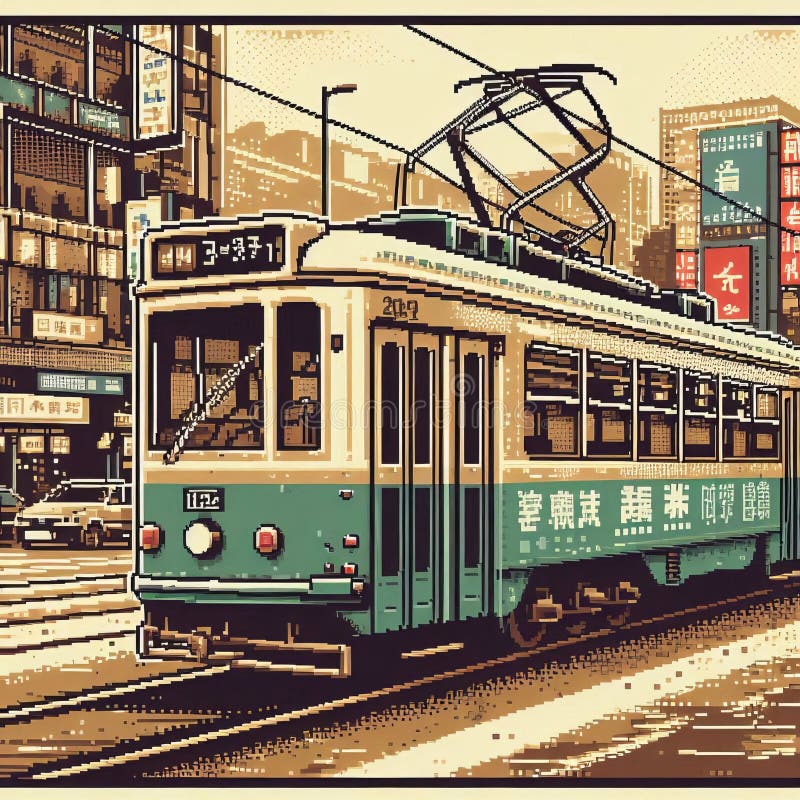 92 Vectorized Vinyl Pixel Art Tram Advertisement Rende Stock ...