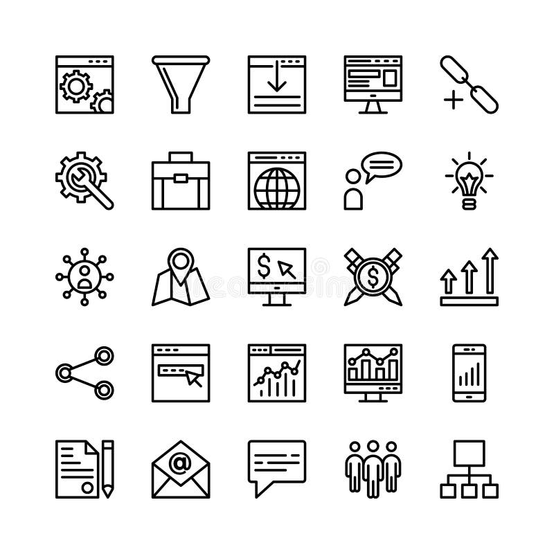 Vectorpictogrammen 2 Van SEO En Marketing Stock Illustratie ...