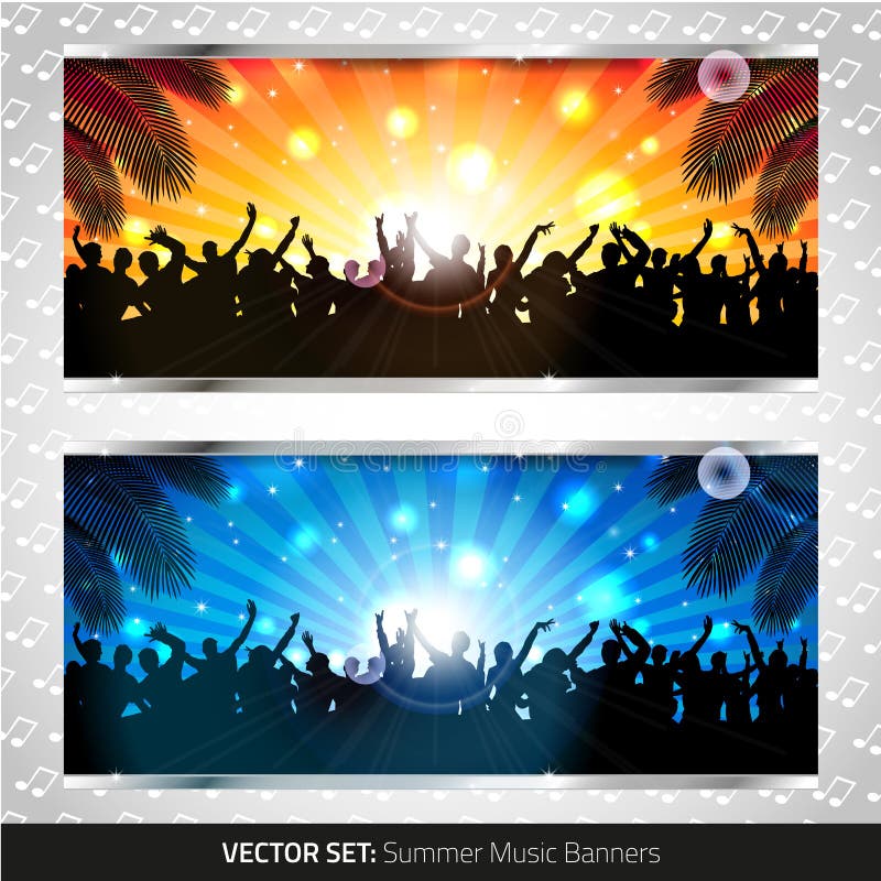 Vectorreeks Van Twee Banners Van De De Zomermuziek Stock Illustratie ...