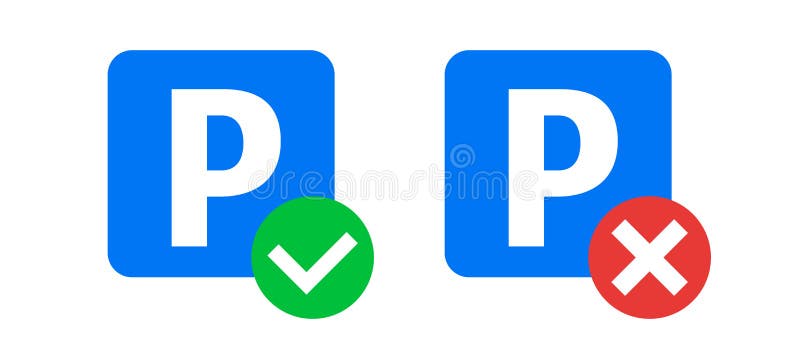 Parking Sign and Check Mark, Parking Sign and Cross Mark Icon Set ...