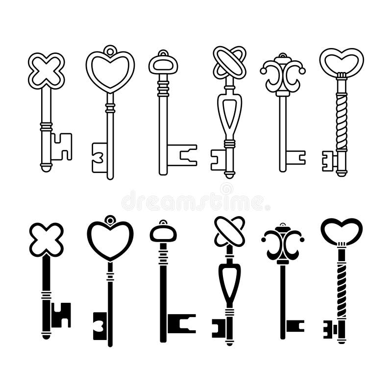 Vectro Set of Retro Keys in Simple and Outline Styles Stock Vector ...