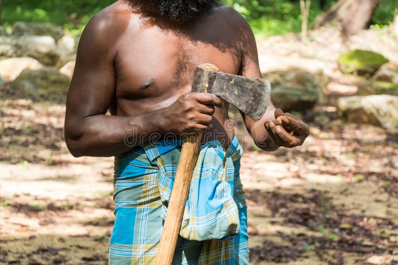 Vedda man holds axe stock image. Image of people, dabana - 90854741