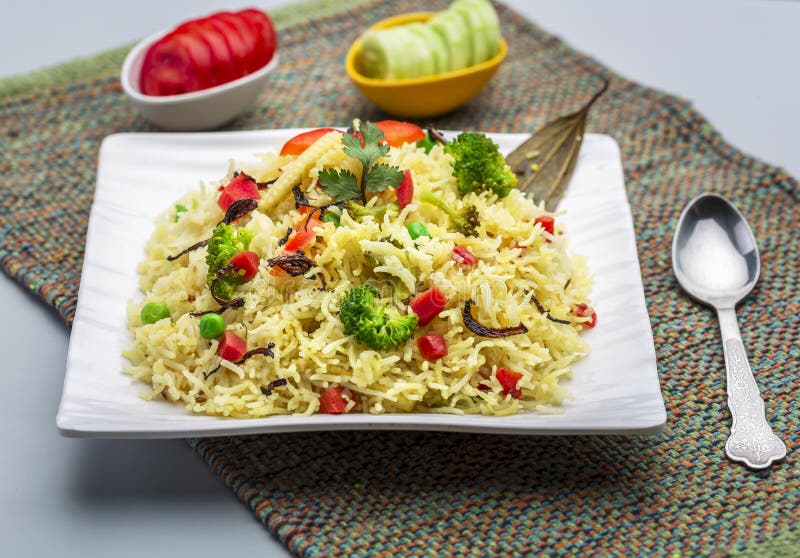 Veg Biryani or Veg Pulav or Cooked Rice Stock Photo - Image of dinner ...