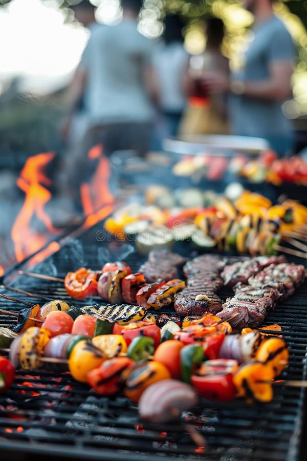 Vegan BBQ Gathering with Grilled Vegetables and Skewers Stock Photo ...