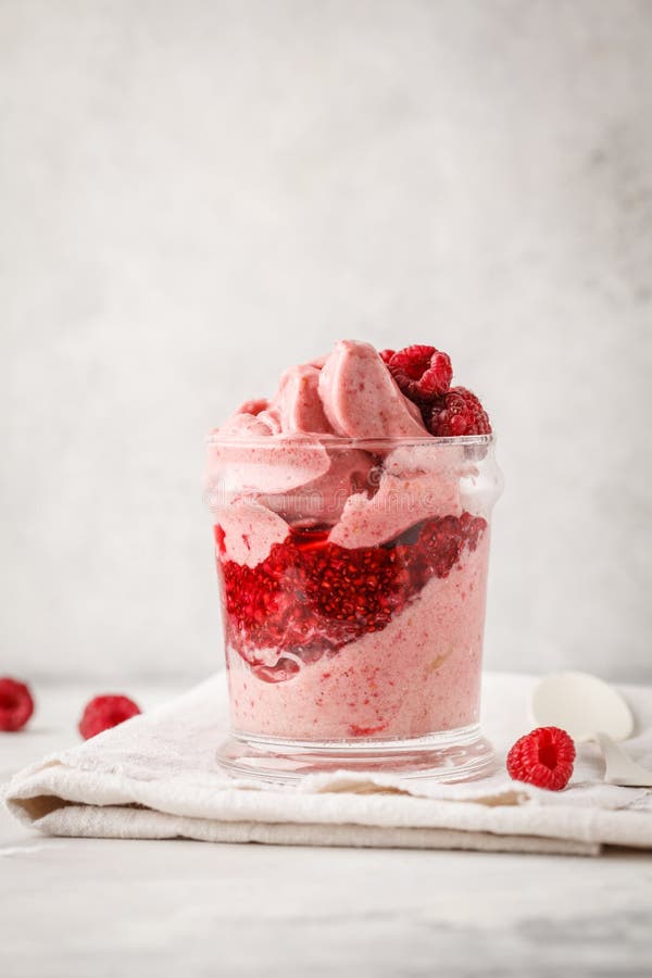 Vegan Breakfast Raspberry Smoothie Ice Cream with Berry Jam in Stock ... Vegan Breakfast Raspberry Smoothie Ice Cream with Berry Jam in Stock ...