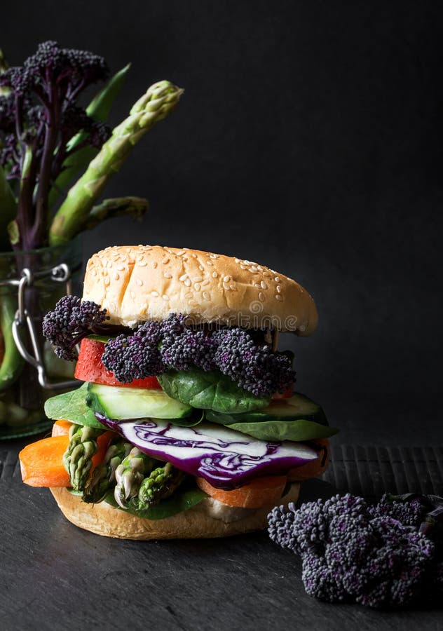Vegan Burger with Fresh Vegetables Stock Photo - Image of cabbage ...