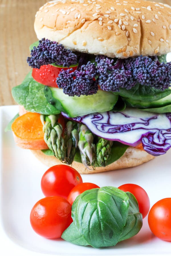 Vegan Burger with Fresh Vegetables Stock Photo - Image of cherry, food ...