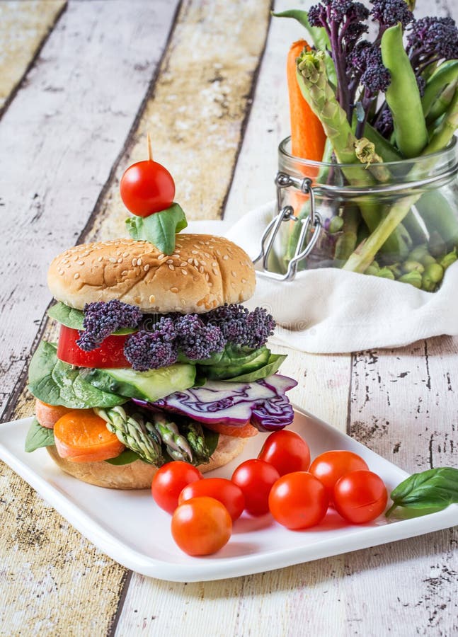 Vegan Burger with Fresh Vegetables Stock Image - Image of fast, food ...