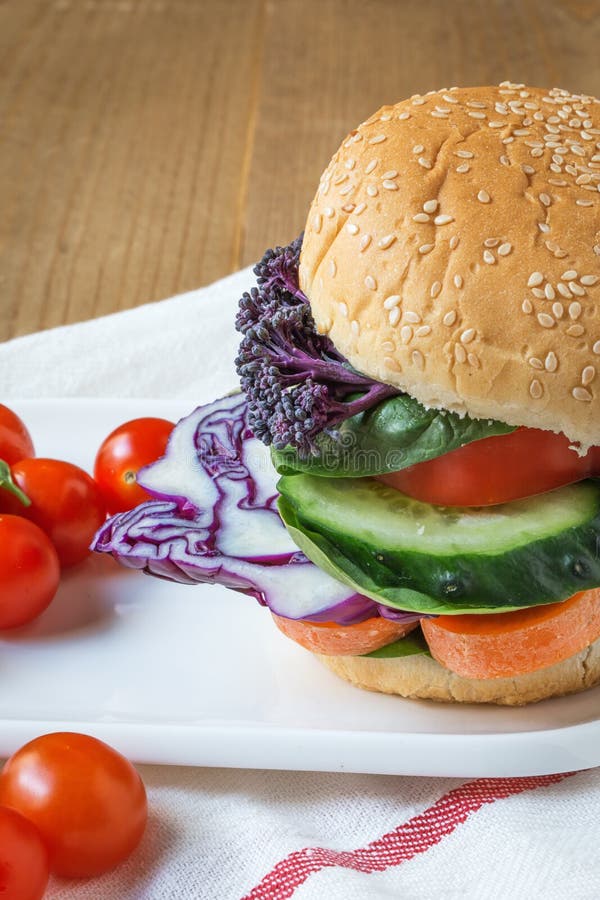 Vegan Burger with Fresh Vegetables Stock Image - Image of cherry ...